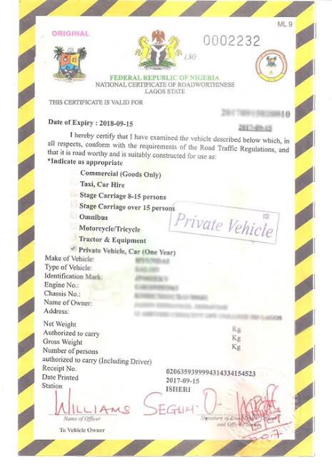 List of 6 Important Vehicle/Car Documents in Nigeria (FRSC,LASTMA,VIO ...